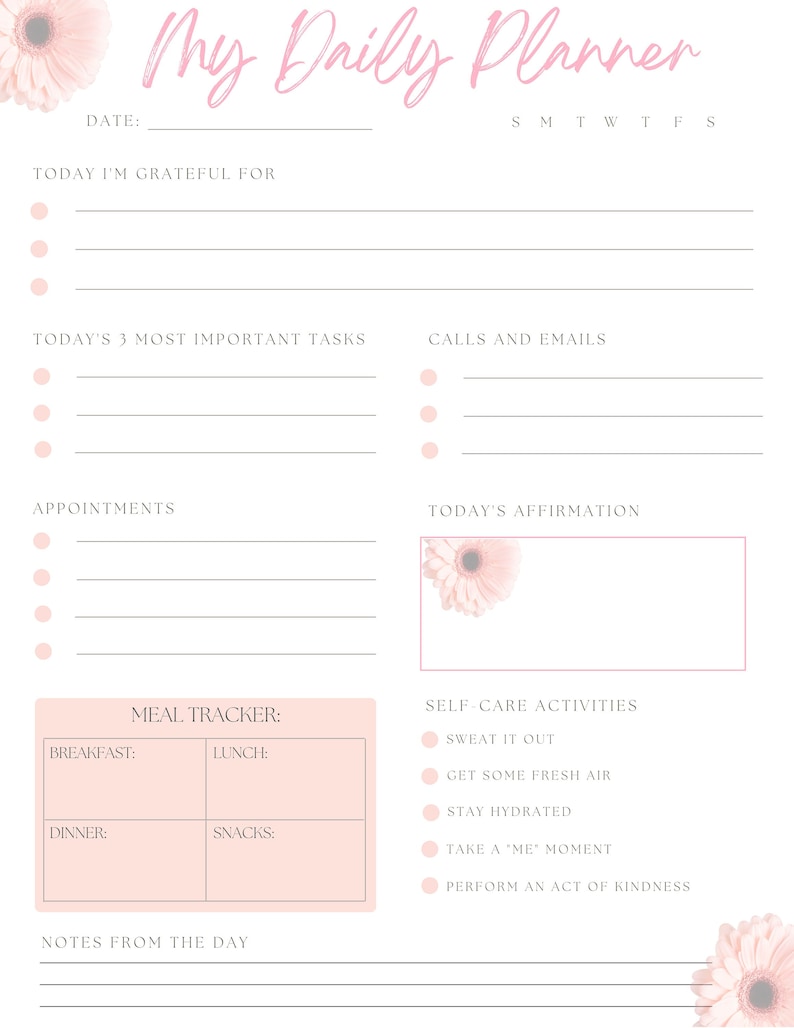 My Daily Planner- Printable PDF. Simple and Pretty. Avoid Overwhelm and ...