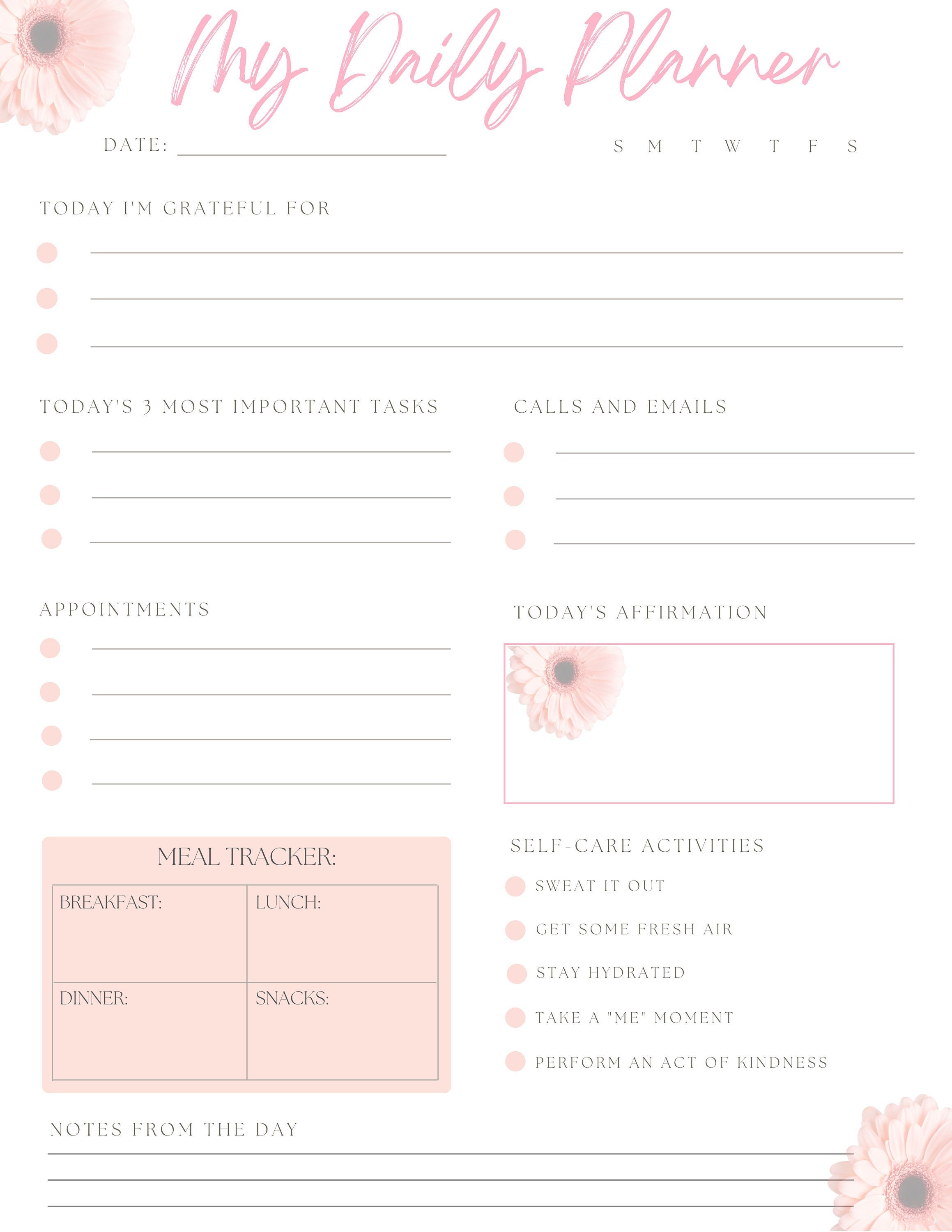 My Daily Planner- Printable PDF. Simple and Pretty. Avoid Overwhelm and ...