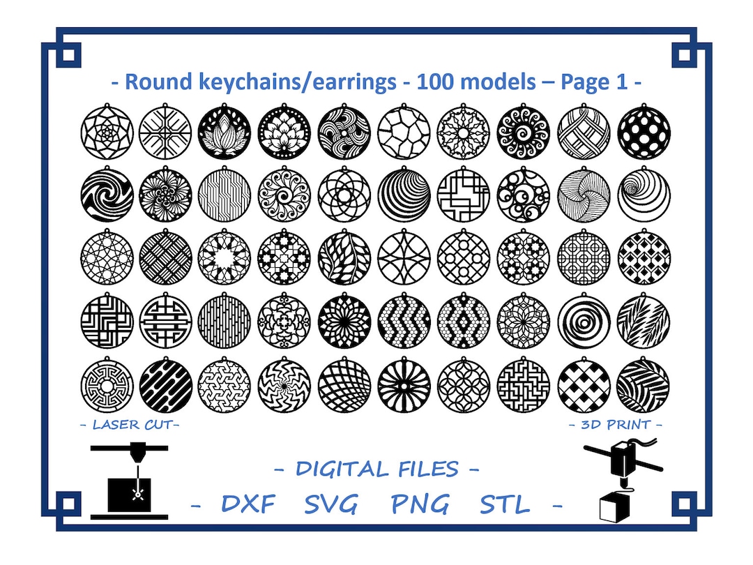 Round Keychains/earrings - 100 Models - Digital Files for Laser Cutting ...