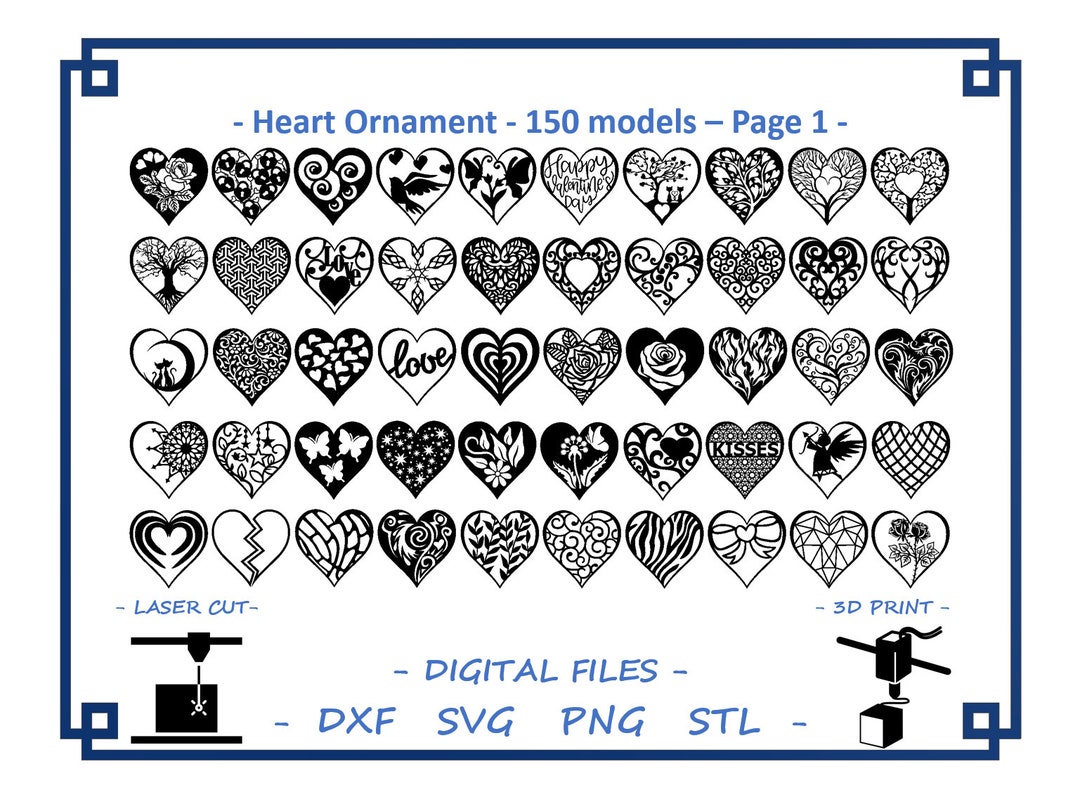 Heart Ornament - 150 Models - Digital Files for Laser Cutting, 3D ...
