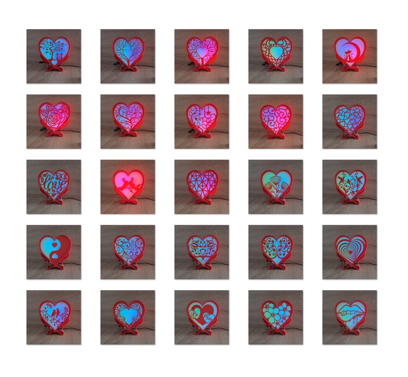 Heart LED Lamp - 25 Interchangeable Faces - Files for 3D Printing - Etsy