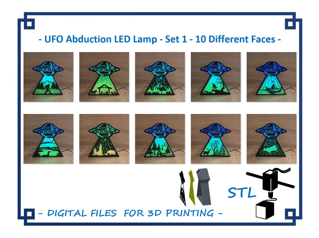 UFO Abduction LED Lamp - Set 1 - 10 Different Faces - Files for 3D ...