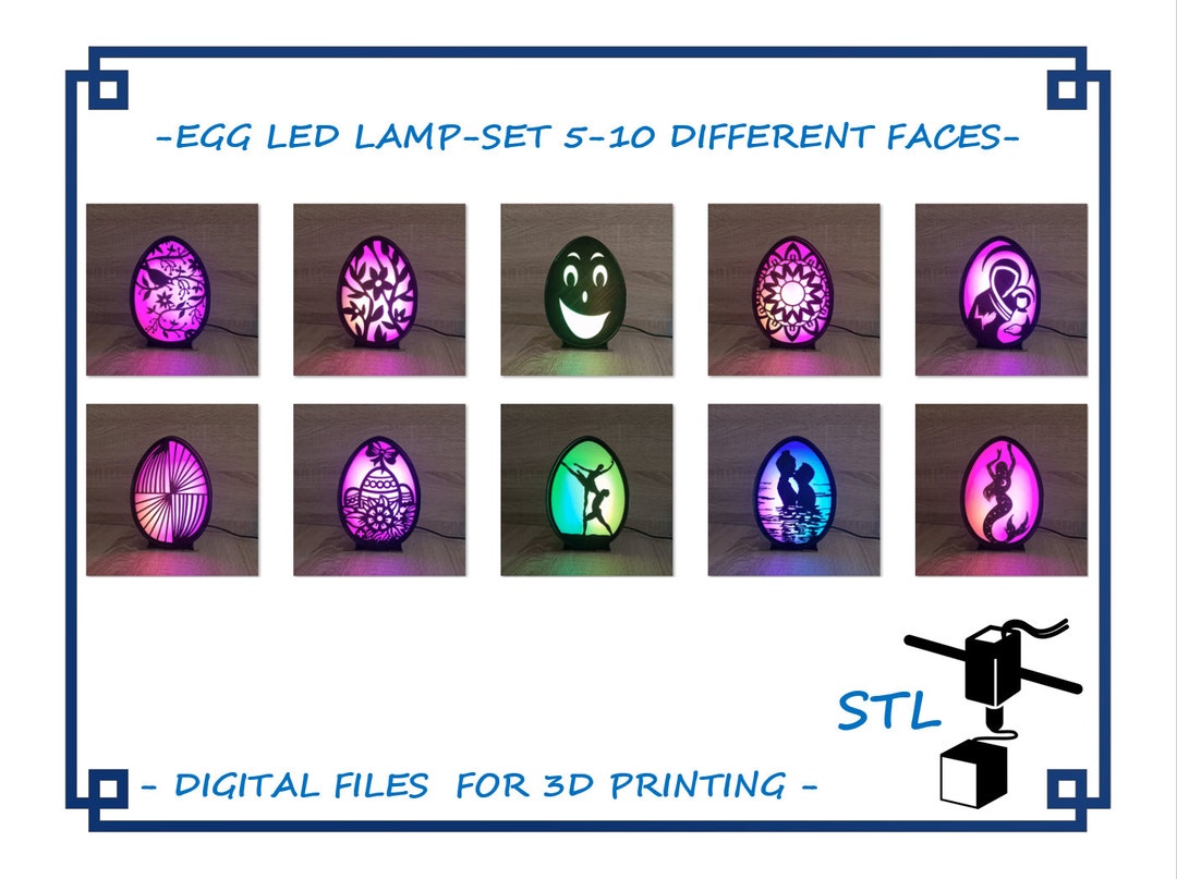 Egg Led Lamp - Set 5 - 10 Different Faces - Files for 3D Printing - Etsy