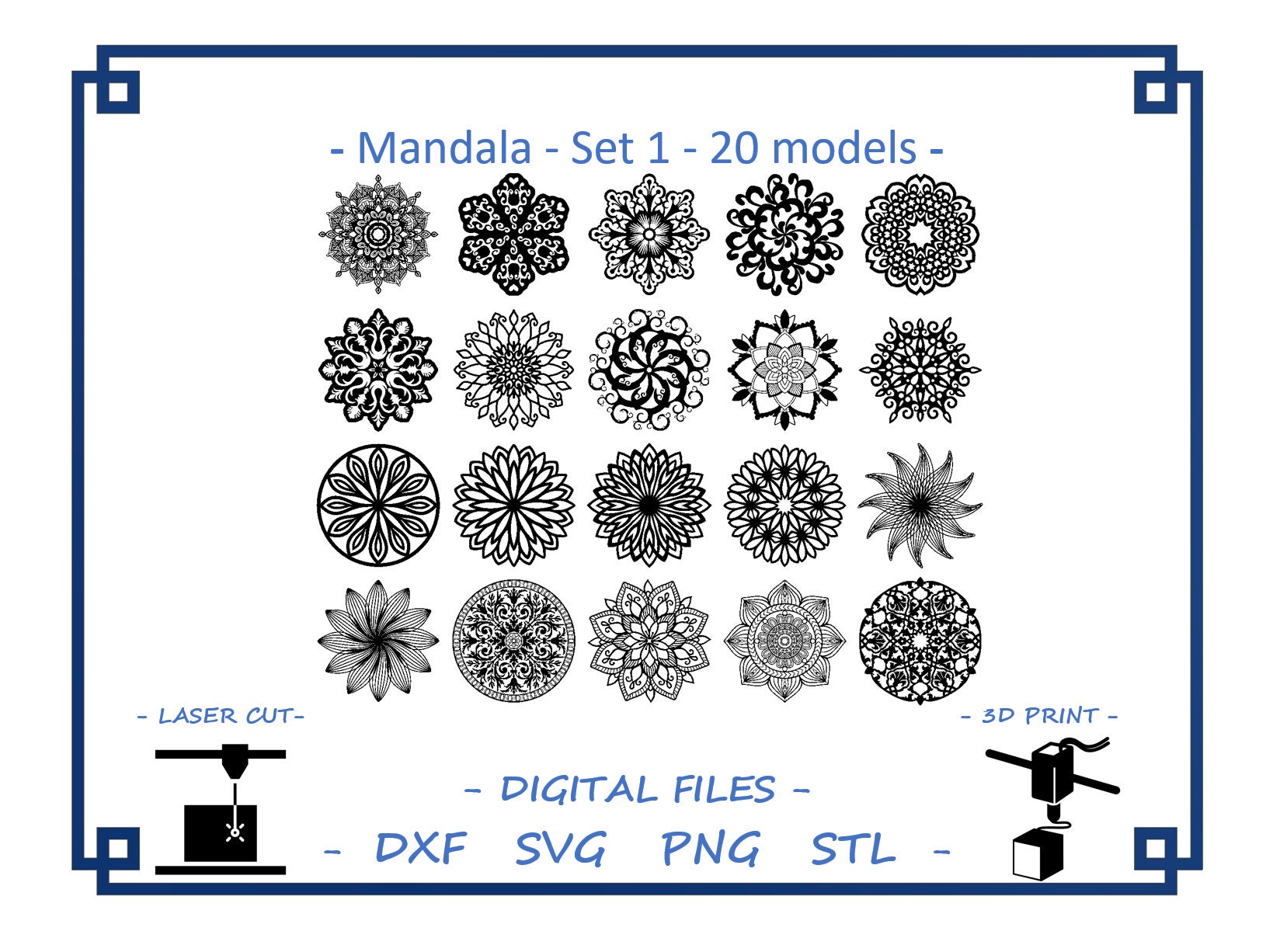 Mandala - Set 1 - 20 Models - Digital Files for Laser Cutting, 3D ...