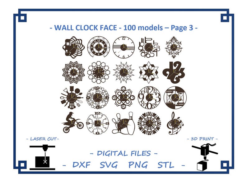 WALL CLOCK FACES - 100 Models - Digital Files for Laser Cutting, 3D ...