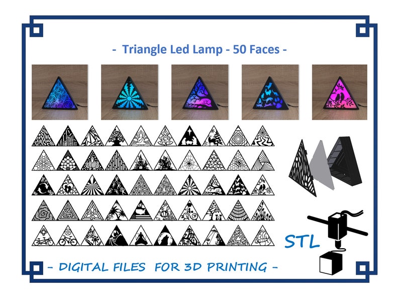 Triangle Led Lamp - 50 Different Faces - Files for 3D Printing - Etsy