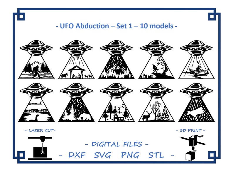 UFO Abduction Set 1 10 Models Bundle Digital Files for 3D Printing ...