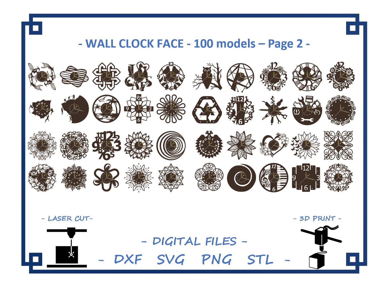 WALL CLOCK FACES - 100 Models - Digital Files for Laser Cutting, 3D ...