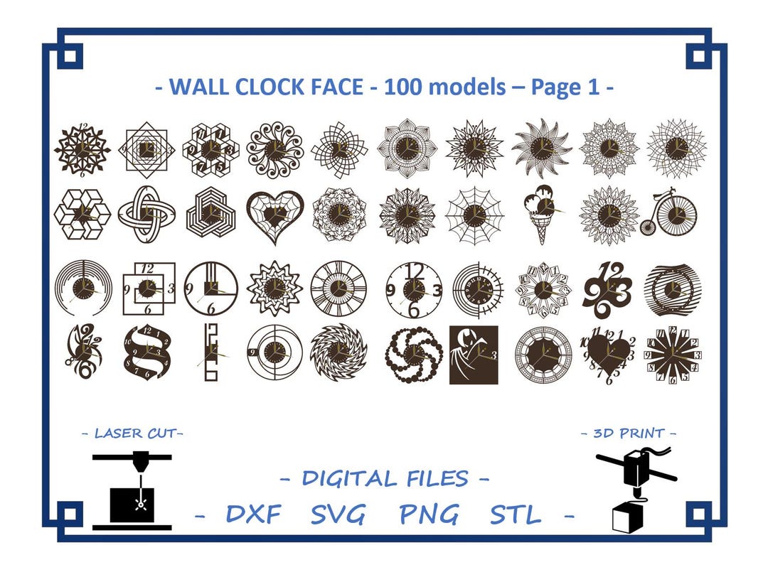 WALL CLOCK FACES - 100 Models - Digital Files for Laser Cutting, 3D ...