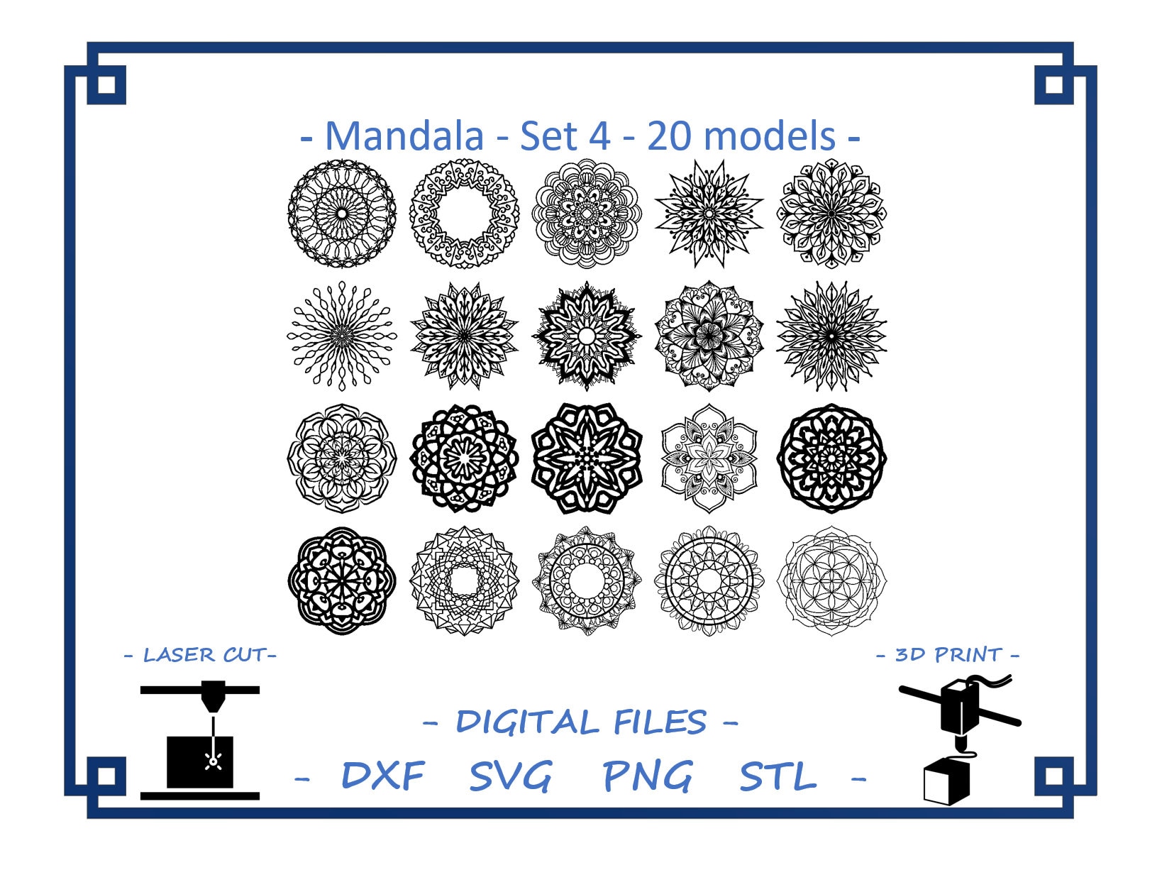 Mandala - Set 4 - 20 Models - Digital Files for Laser Cutting, 3D ...