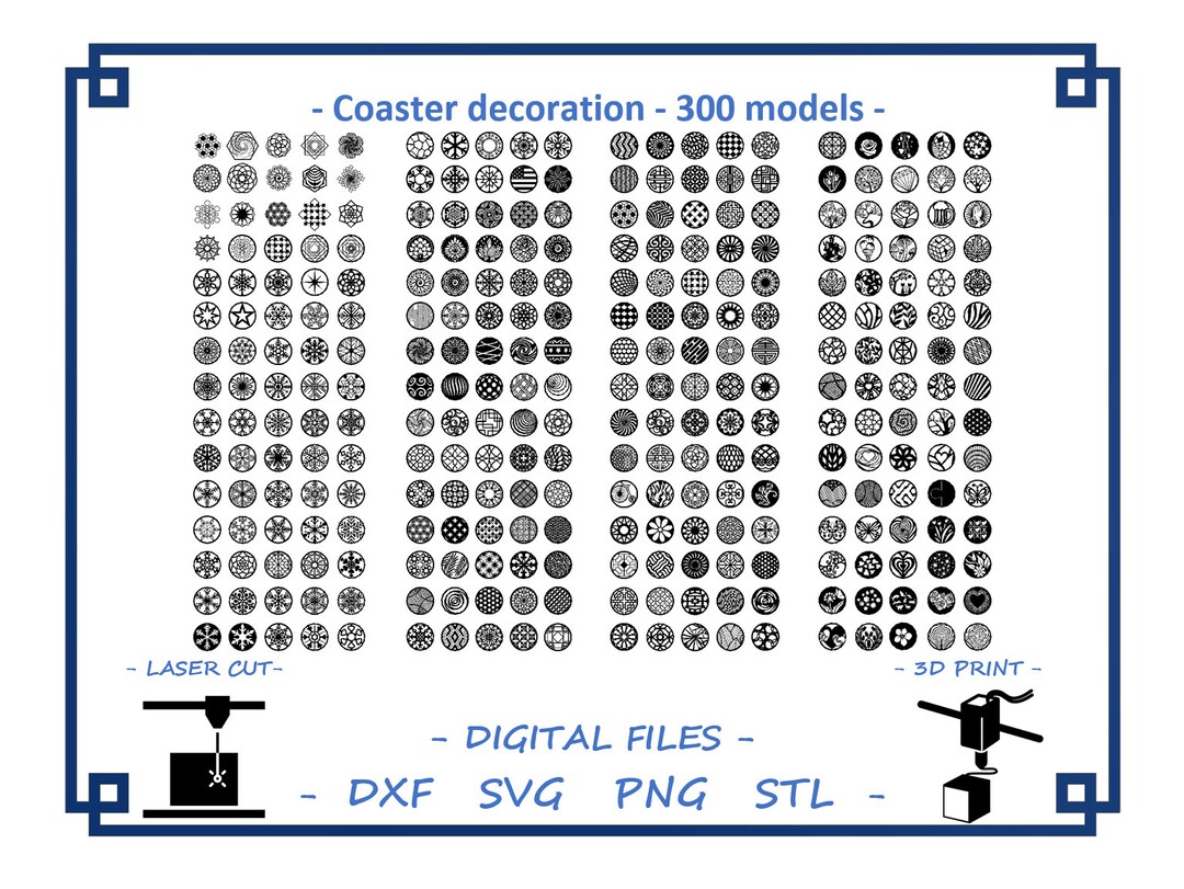Coaster - 300 Models - Digital Files for Laser Cutting, 3D Printing - Etsy