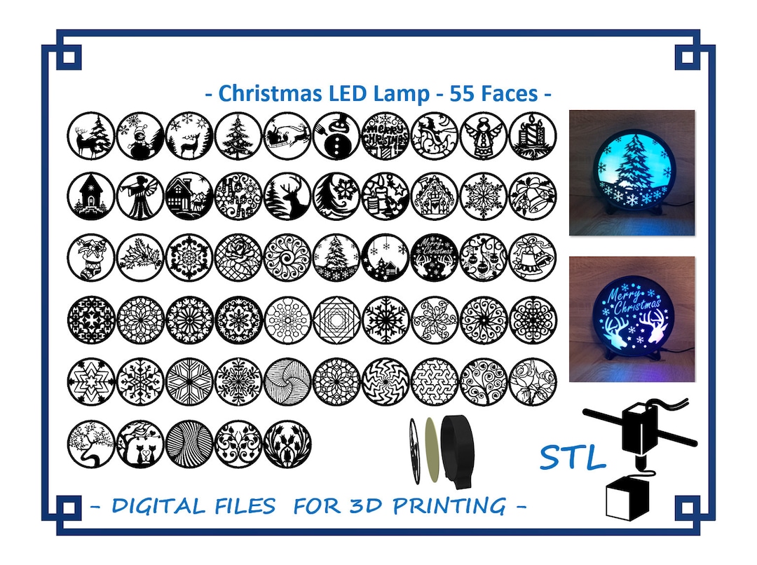 Christmas LED Lamp - 55 Interchangeable Faces - Files for 3D Printing ...
