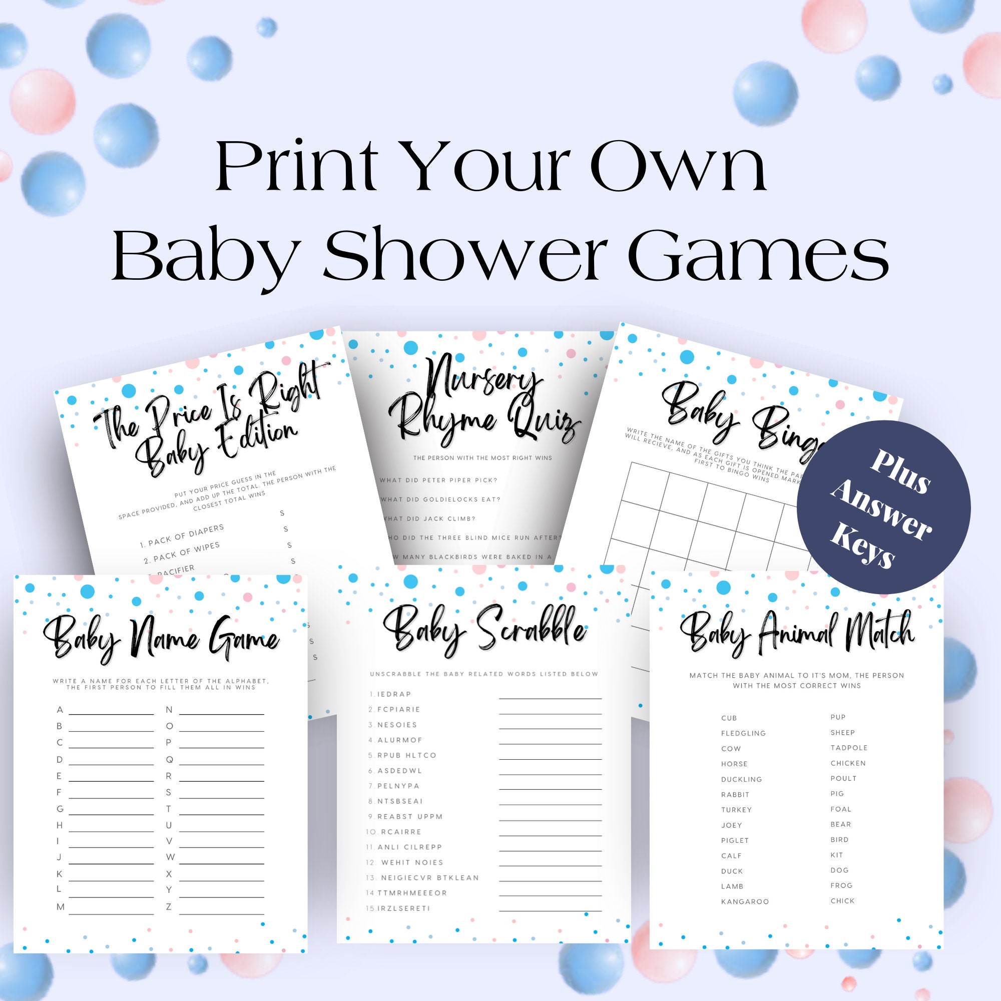 Baby Shower Printable Games & Activity | Nursery Rhymes | Digital Baby ...