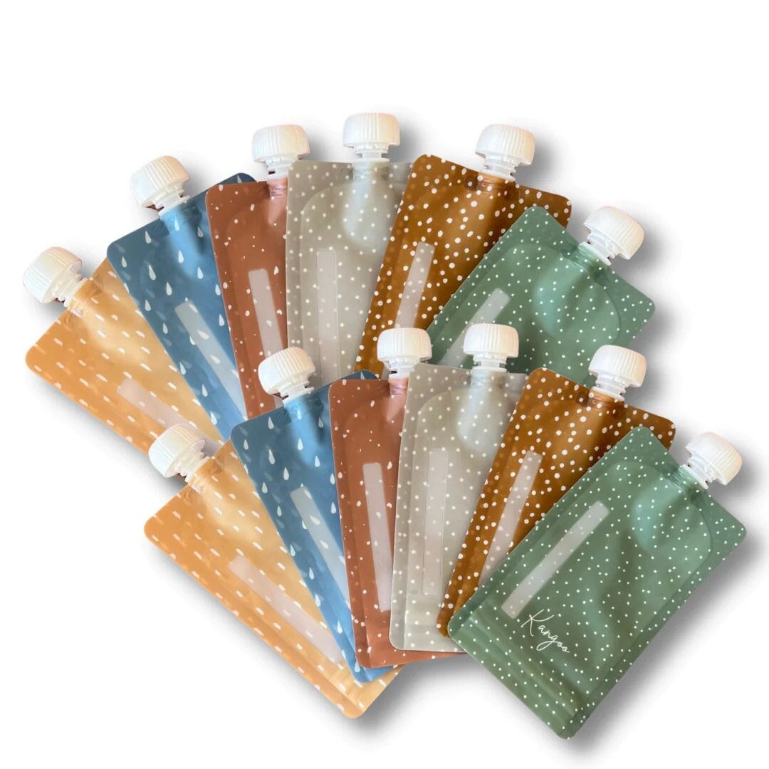Reusable Food Pouches With Caps – Set of 12 – Neutral Colors – Baby ...