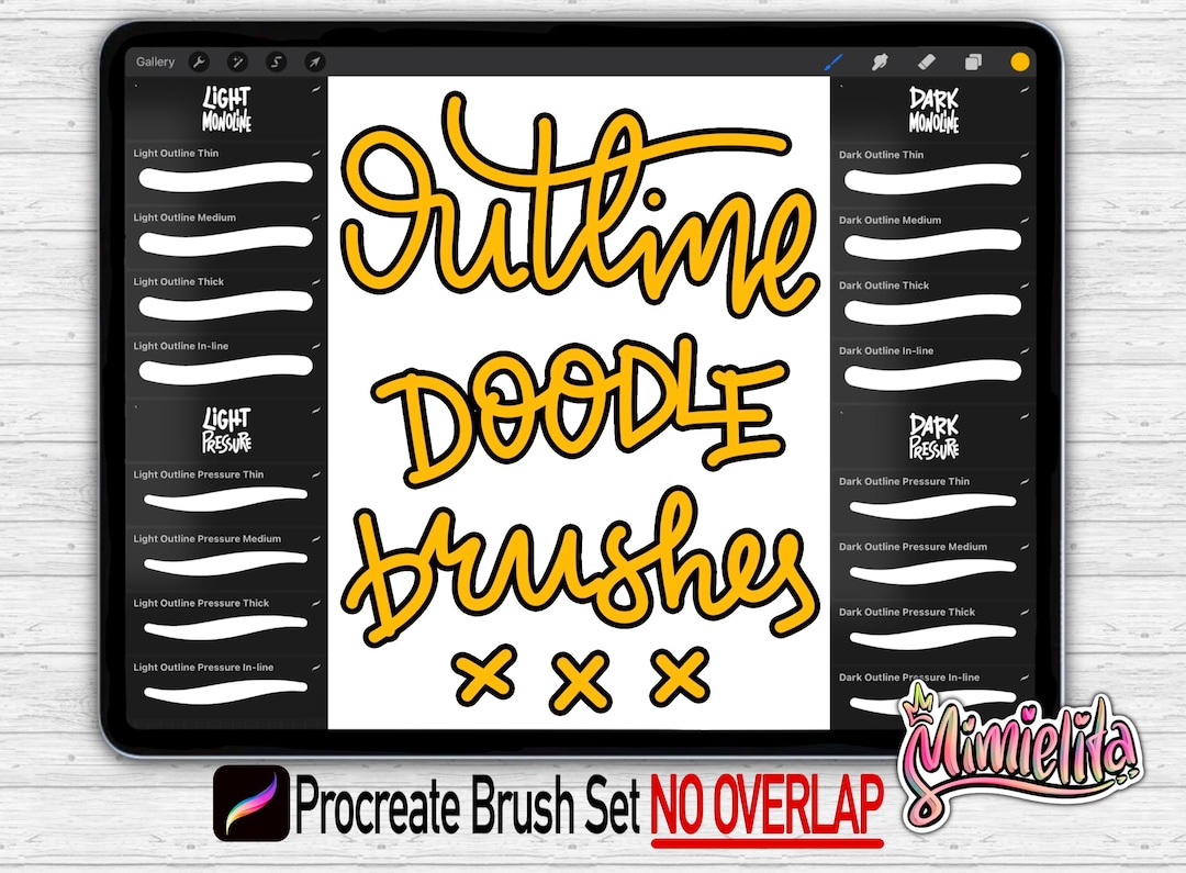 Procreate Outline Brushes, 16 Doodle Liner No Overlap Brushes ...