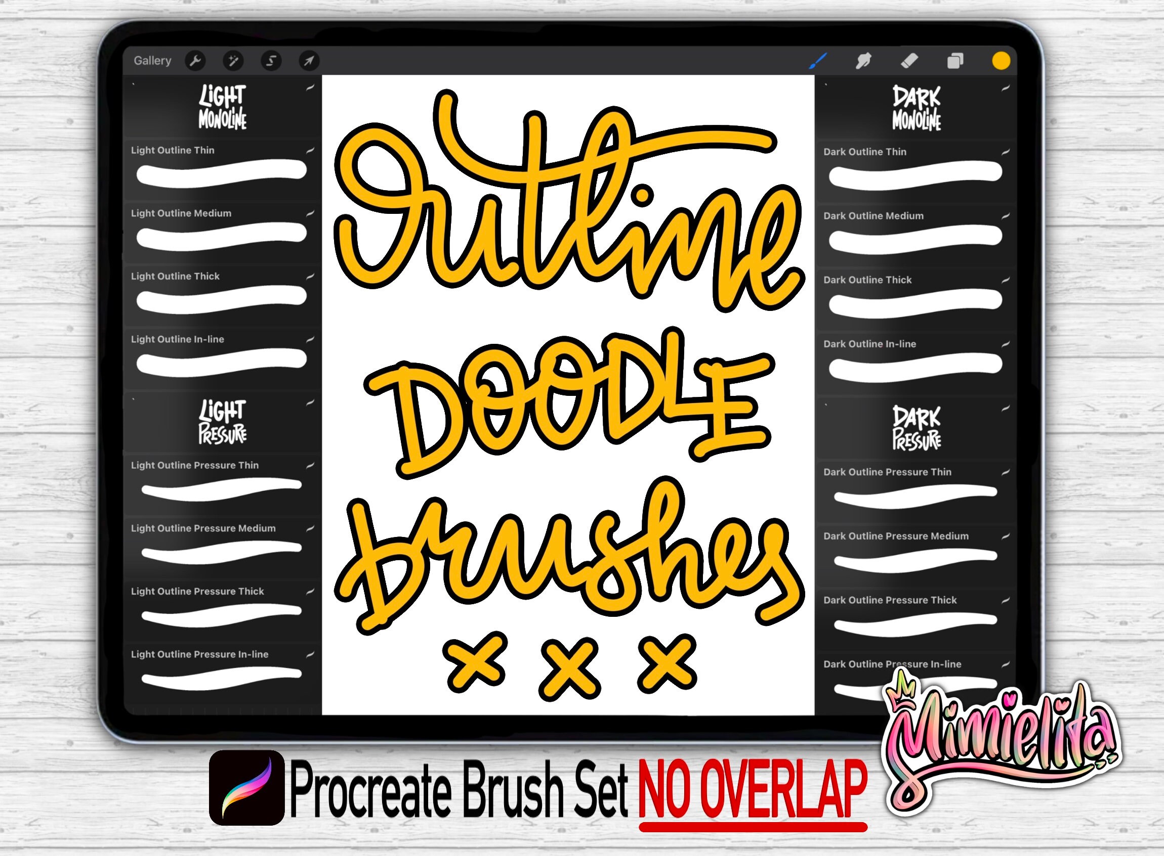 Procreate Outline Brushes, 16 Doodle Liner No Overlap Brushes ...