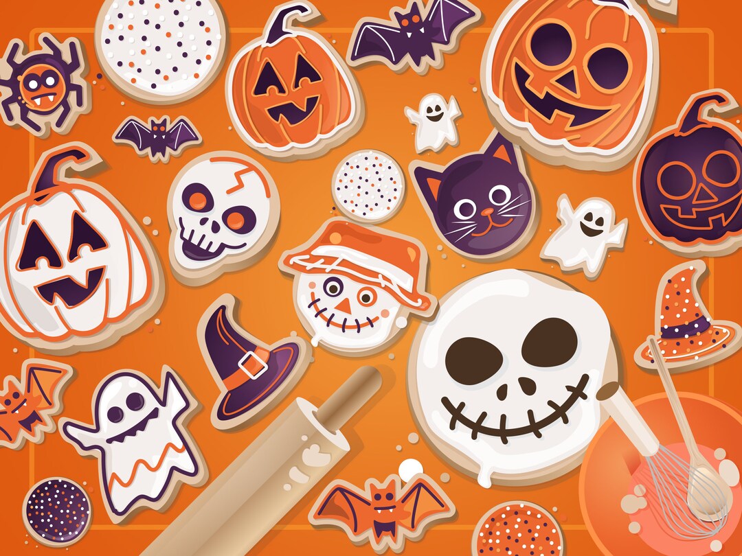 Halloween Cookie Clipart Ghosts Pumpkins Bats Witch Hats - Etsy
