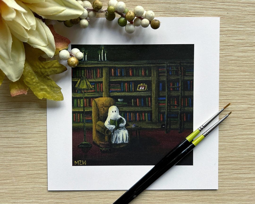 Book Ghostie Art Print on 6x6 Inch Thick Matte Paper - Etsy