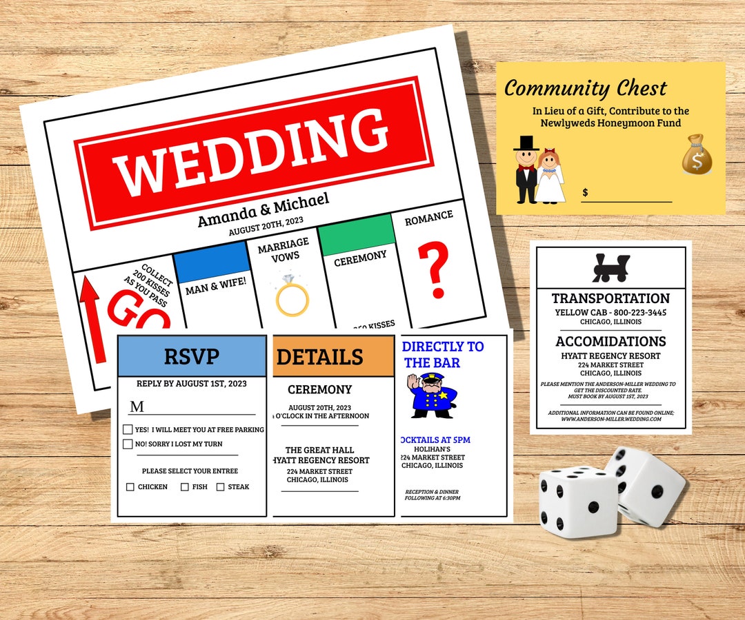 Monopoly Wedding Invitation Template Cute Wedding Monopoly - Etsy México