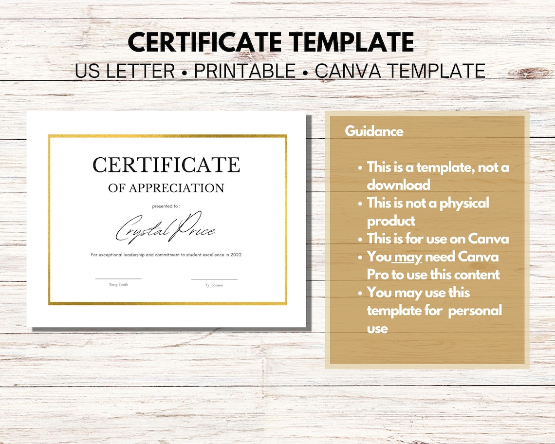 Certificate Appreciation Printable Editable Award Canva - Etsy