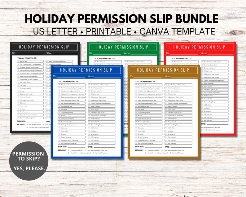 Holiday Christmas Permission Slip Self-care Canva - Etsy