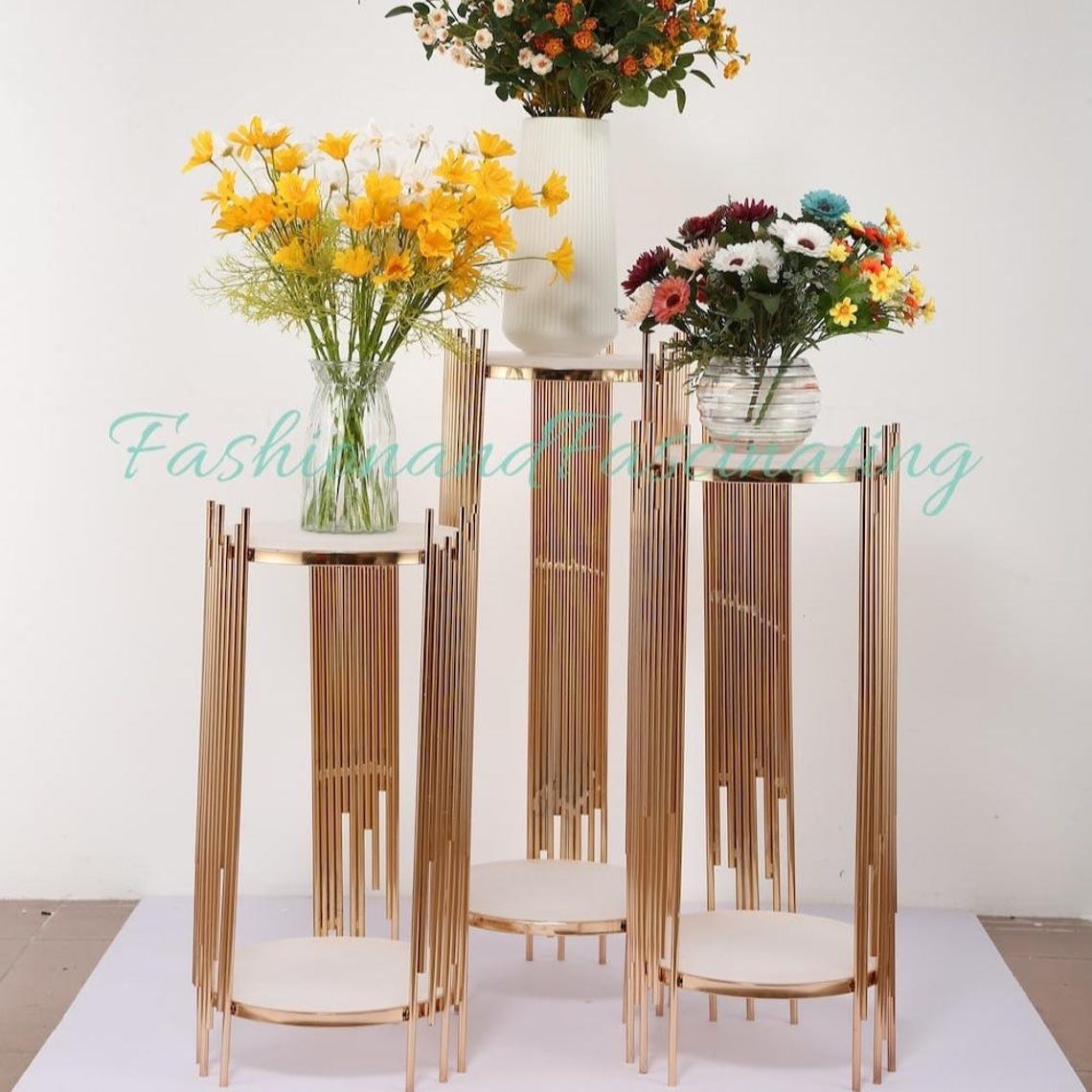 3 Pcs Gold Round Metal Cylinder,gold Pillars, Gold Pedestals,wedding ...