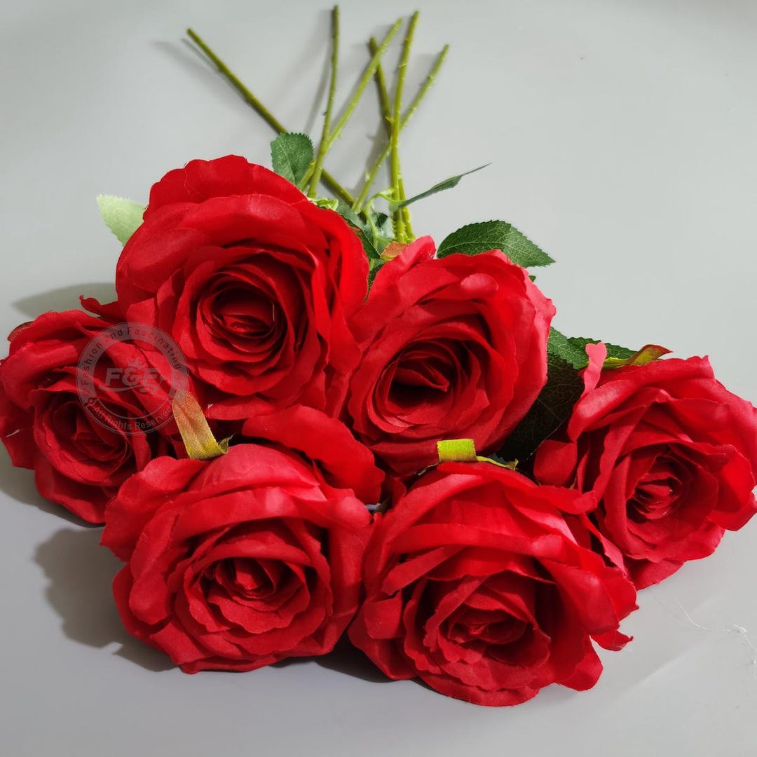 RED | Artificial Silk Rose Flowers,realistic Roses Bouquet Long Stem ...