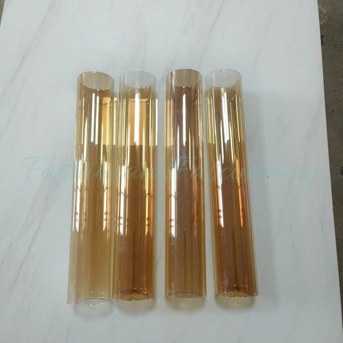 10 Pack | 13.8″ Tall Gold Crystal Glass Shade,champagne Gold Cylinder ...