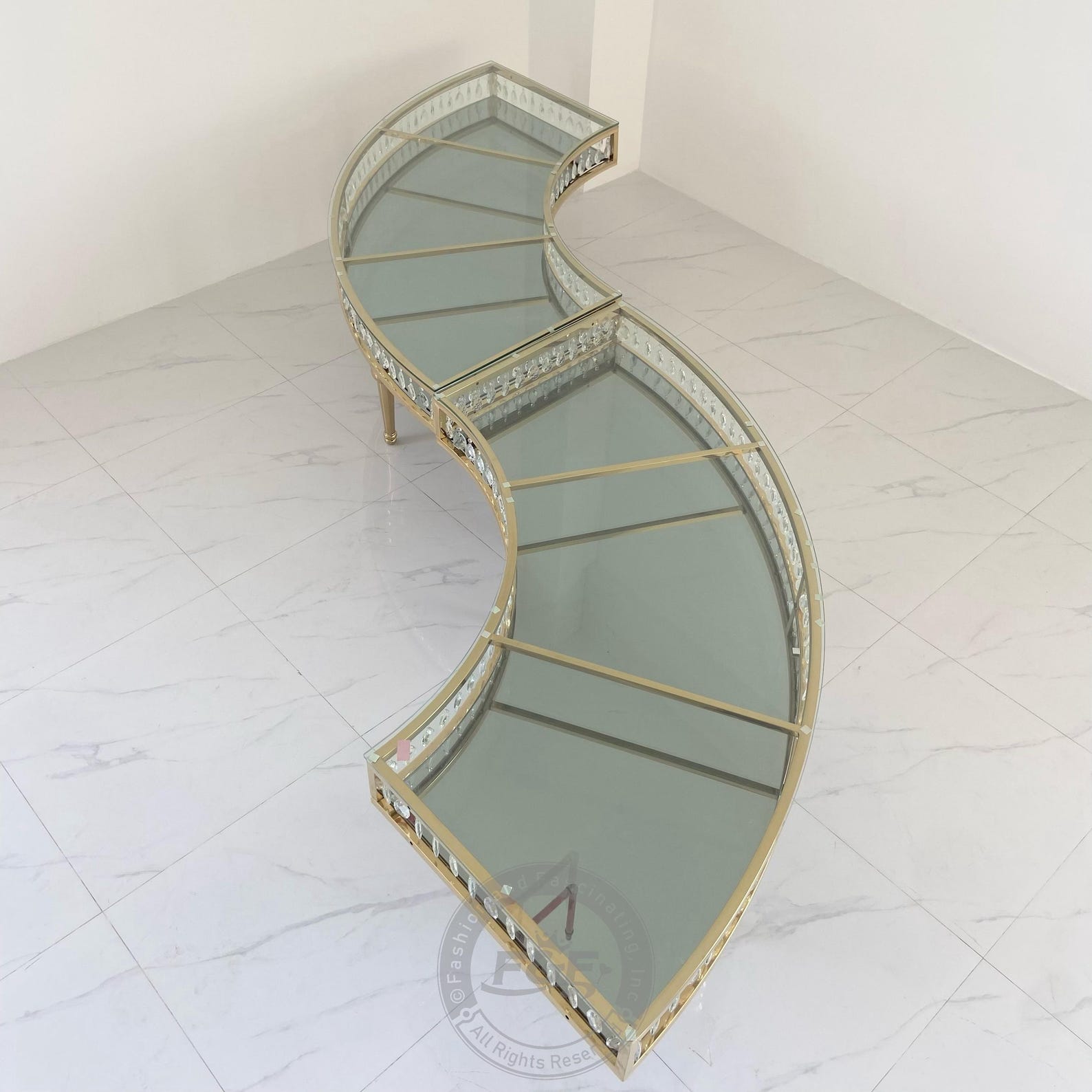 11ft*2.5ft Luxury Gold Arc Shape Table With Crystal Glass Pendant S ...
