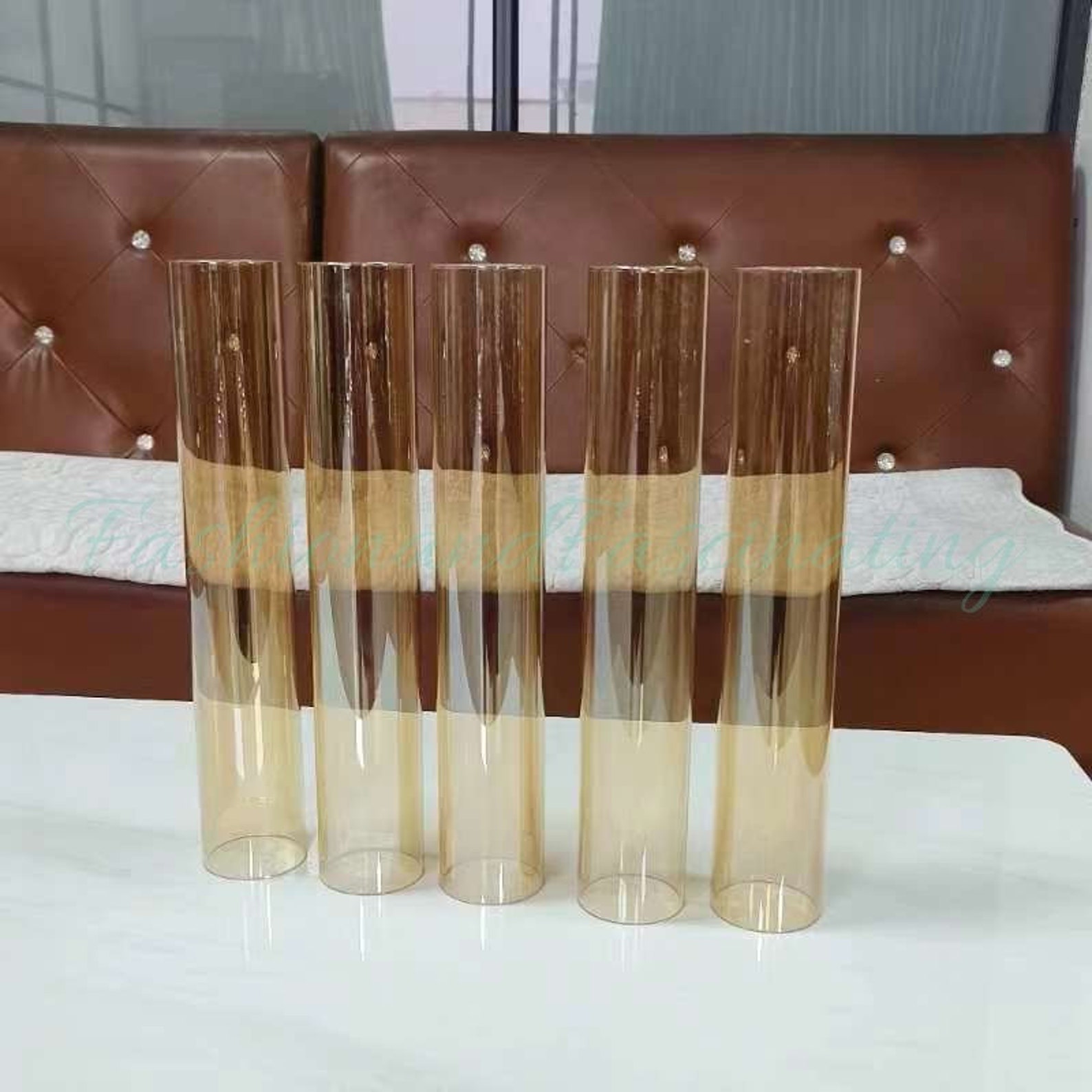 10 Pack | 13.8″ Tall Gold Crystal Glass Shade,champagne Gold Cylinder ...