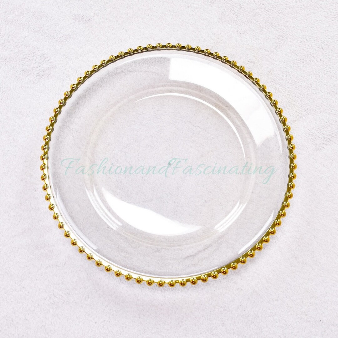 50 Pack13 Clear Plastic Round Charger Plates With Gold Beaded Rim - Etsy