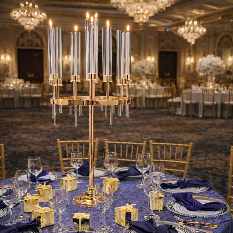 Set of 4 Gold 37” Tall 9 Arm Candelabra – Wedding Table Centerpiece ...
