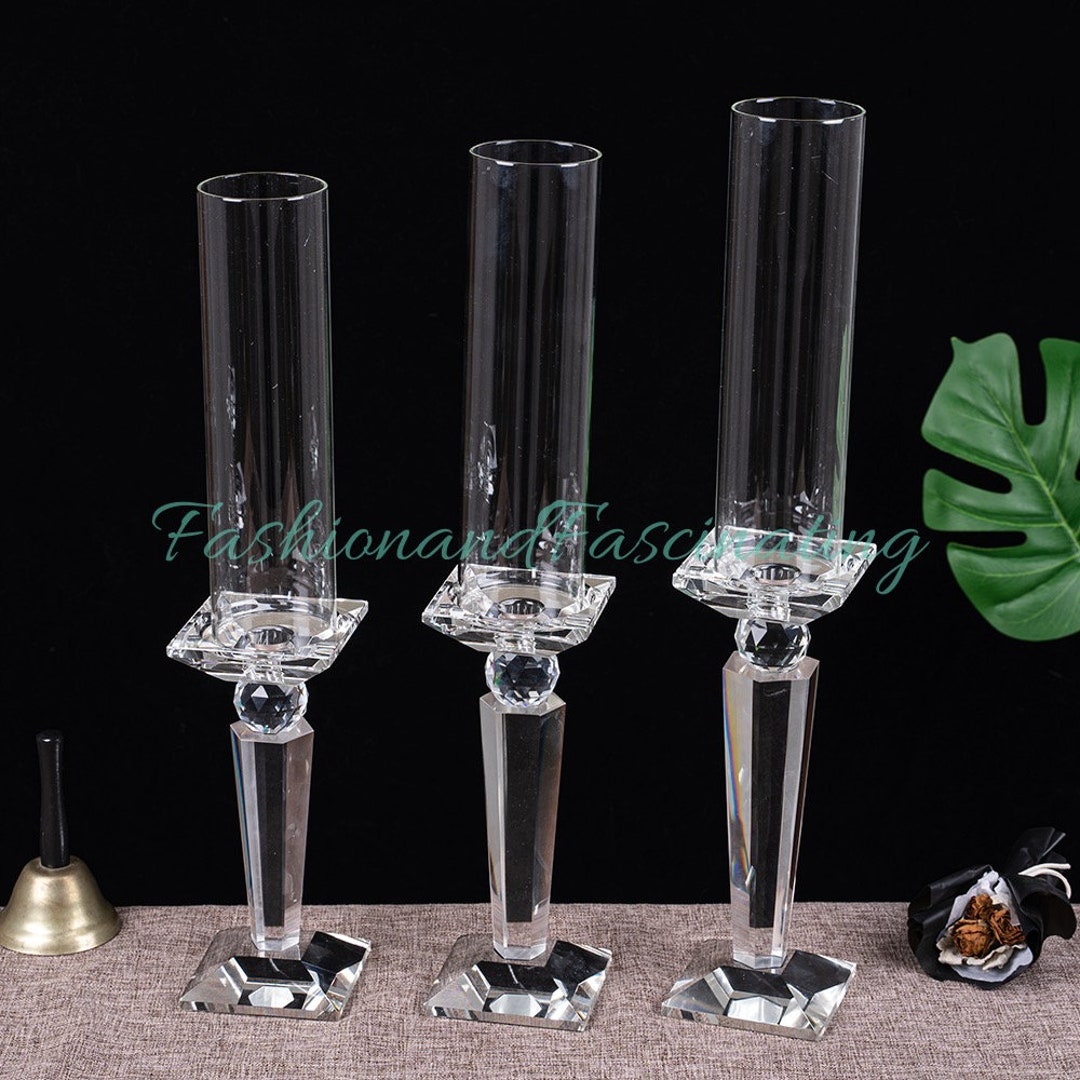 SET OF 6 | 19″20″21″ Tall Clear Crystal Glass Candle Holders,wedding ...