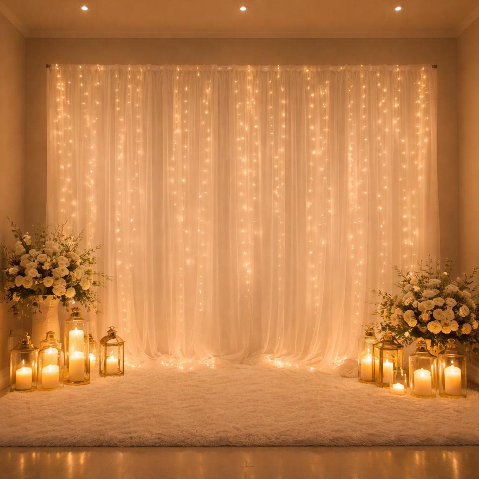 10FT X 10FT Sequin Yarn Backdrop Curtain With Lights, Gold Sequin ...