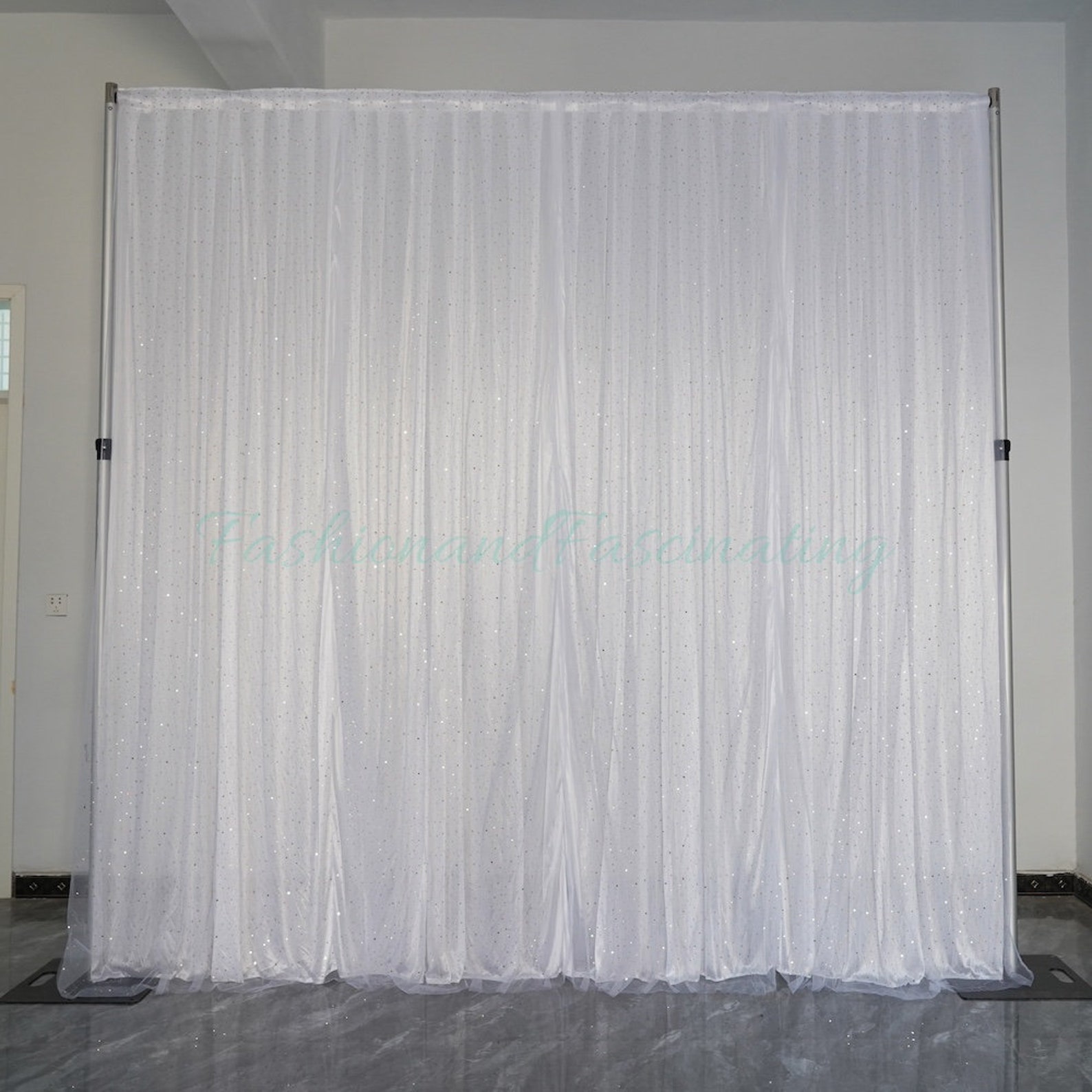 10FT X 10FT Sequin Yarn Backdrop Curtain With Lights, Gold Sequin ...