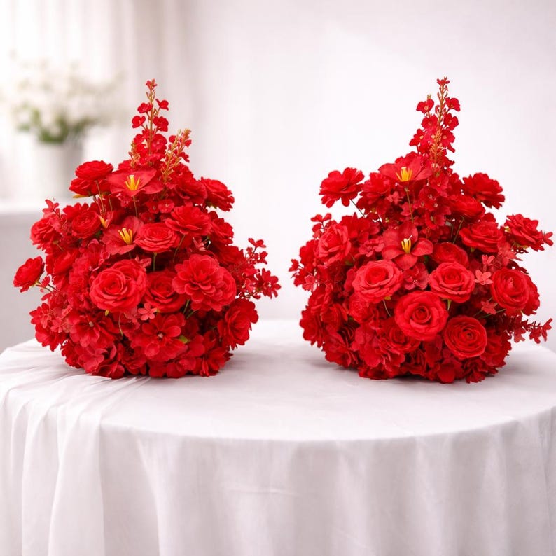 17.7″ Red Artificial Silk Flower Ball Centerpieces | Set of 2 Wedding ...