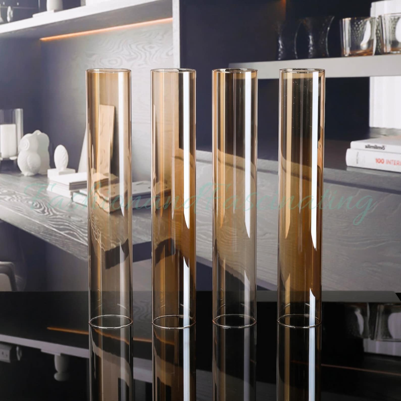 10 Pack | 13.8″ Tall Gold Crystal Glass Shade,champagne Gold Cylinder ...