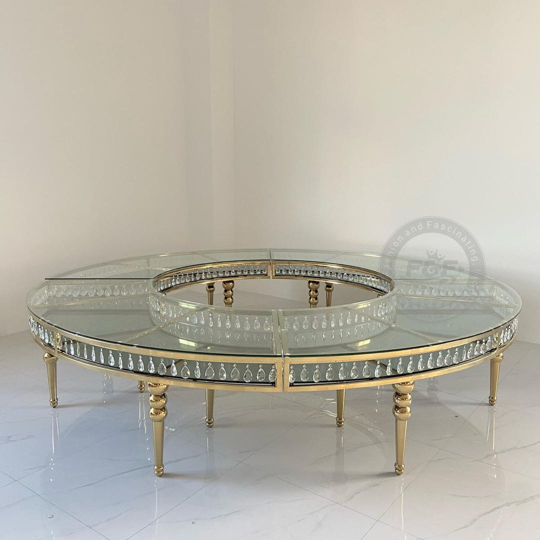 11ft*2.5ft Luxury Gold Arc Shape Table With Crystal Glass Pendant S ...