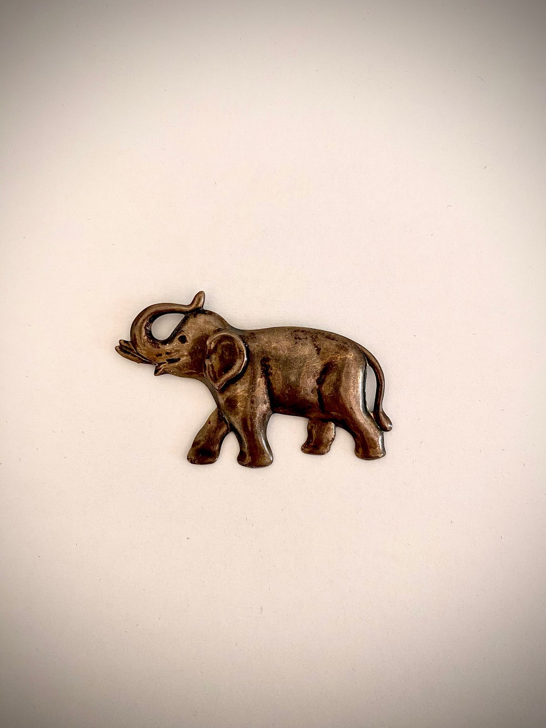 Silver Elephant Pin ~ Trunk Raised With Tusks ~ Vintage 1950s Elephant ...