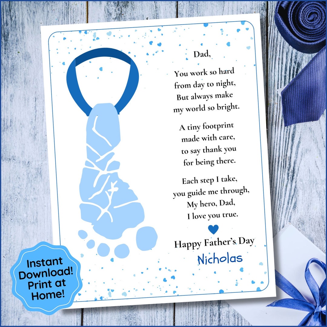 Father's Day Footprint Craft Printable, Fathers Day Poem Keepsake Gift ...