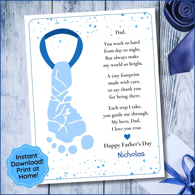 Father's Day Footprint Craft Printable, Fathers Day Poem Keepsake Gift ...