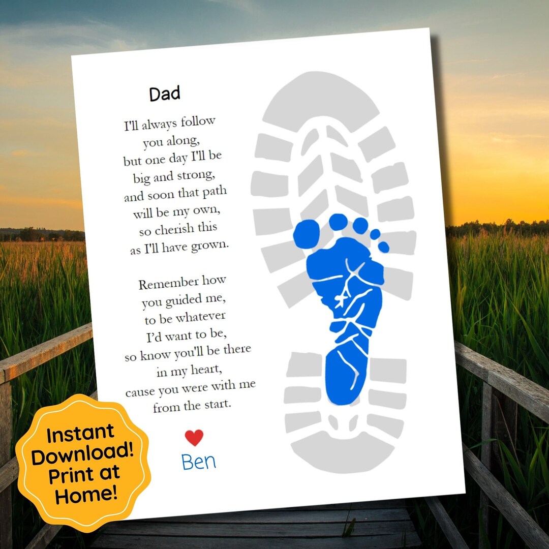 Footprint Art Craft for Dad, Fathers Day Gift From Kids, 1st Fathers ...