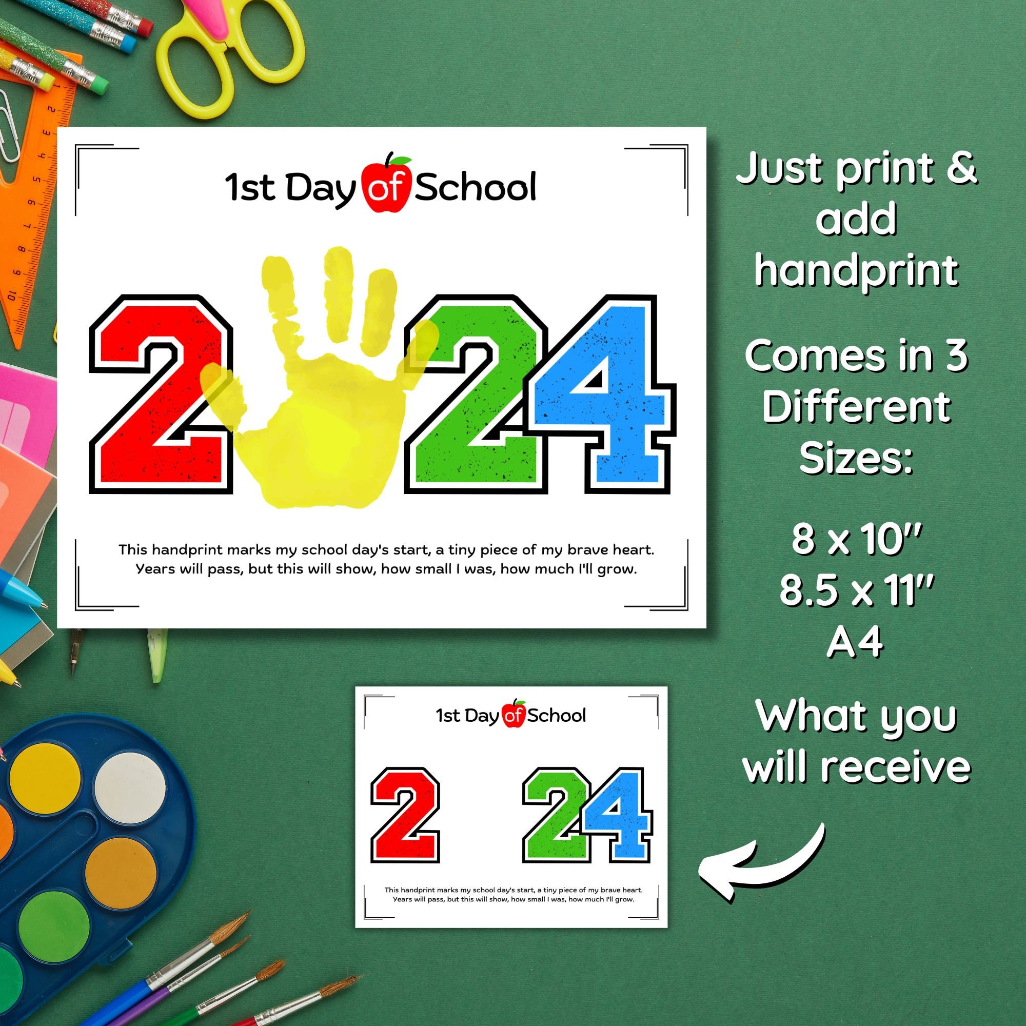 First Day of School Handprint Art, Back to School Handprint, First Day ...