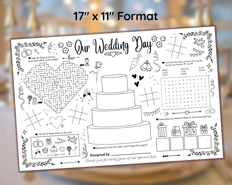 Wedding Placemat for Kids, Printable Paper Place Mat, Reception Toddler ...