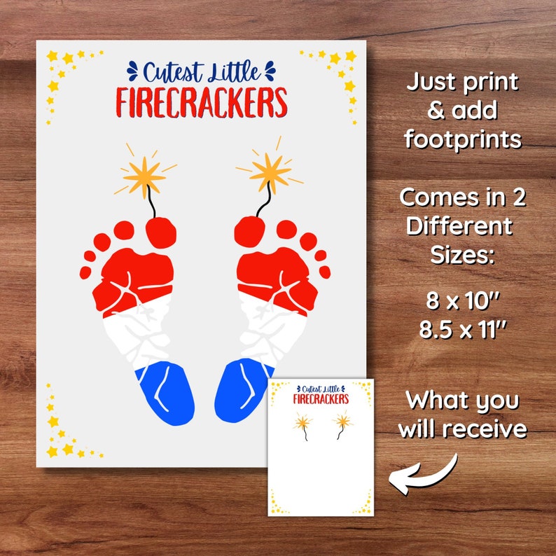 4th of July Footprint Art Printable Craft, DIY Craft for Baby Kids ...