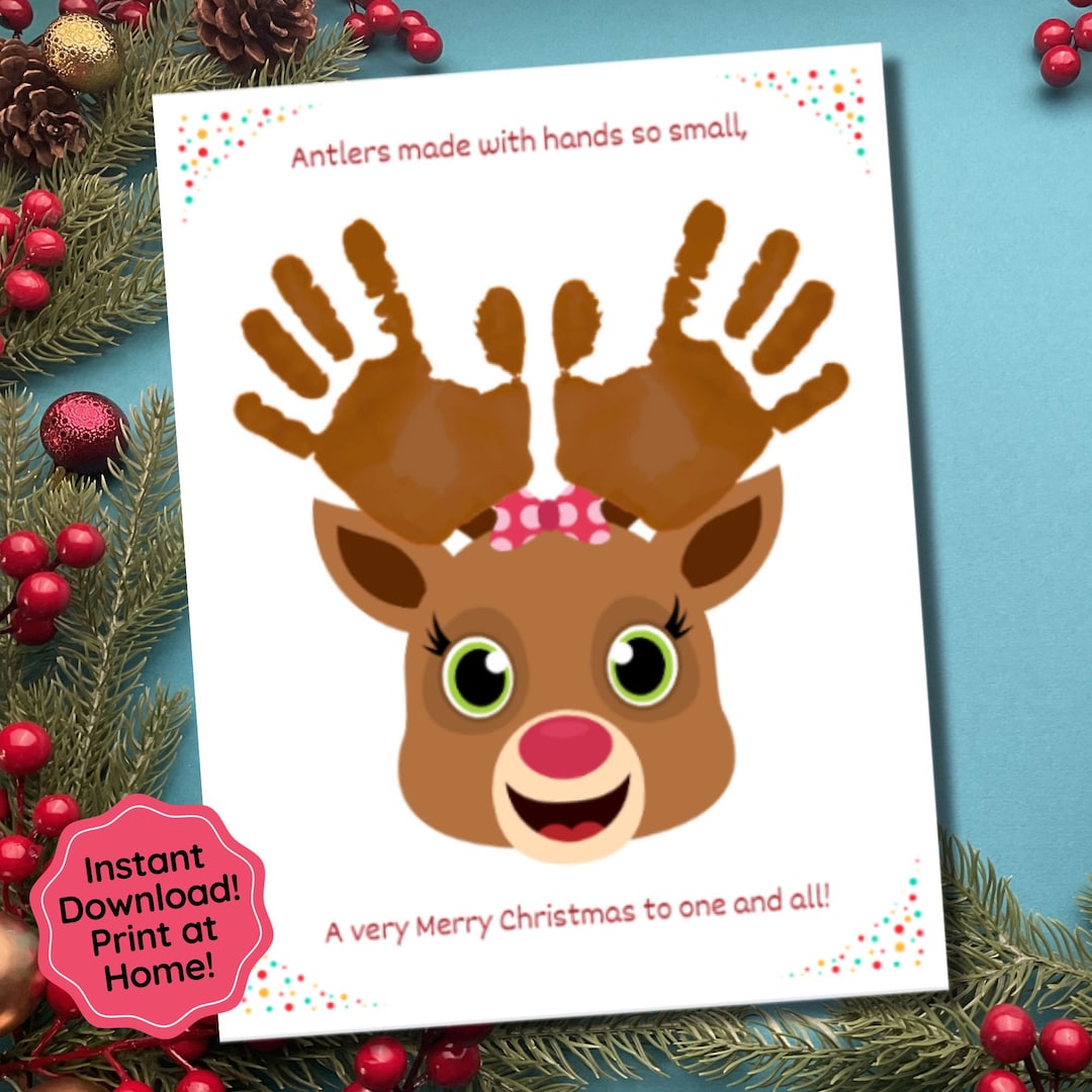 Christmas Handprint Art, Reindeer Handprint Craft Daycare Activity ...