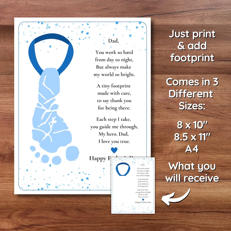 Father's Day Footprint Craft Printable, Fathers Day Poem Keepsake Gift ...