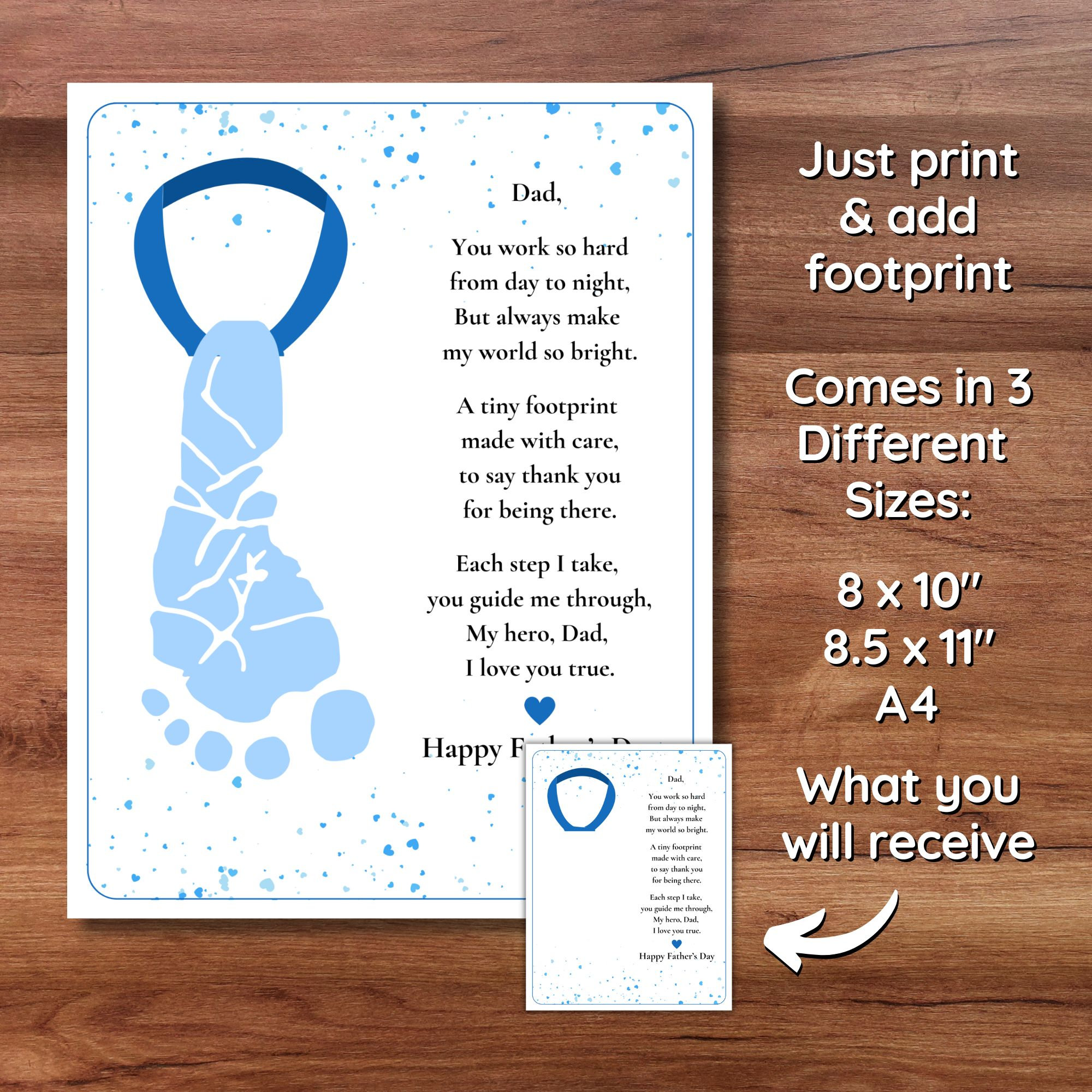 Father's Day Footprint Craft Printable, Fathers Day Poem Keepsake Gift ...