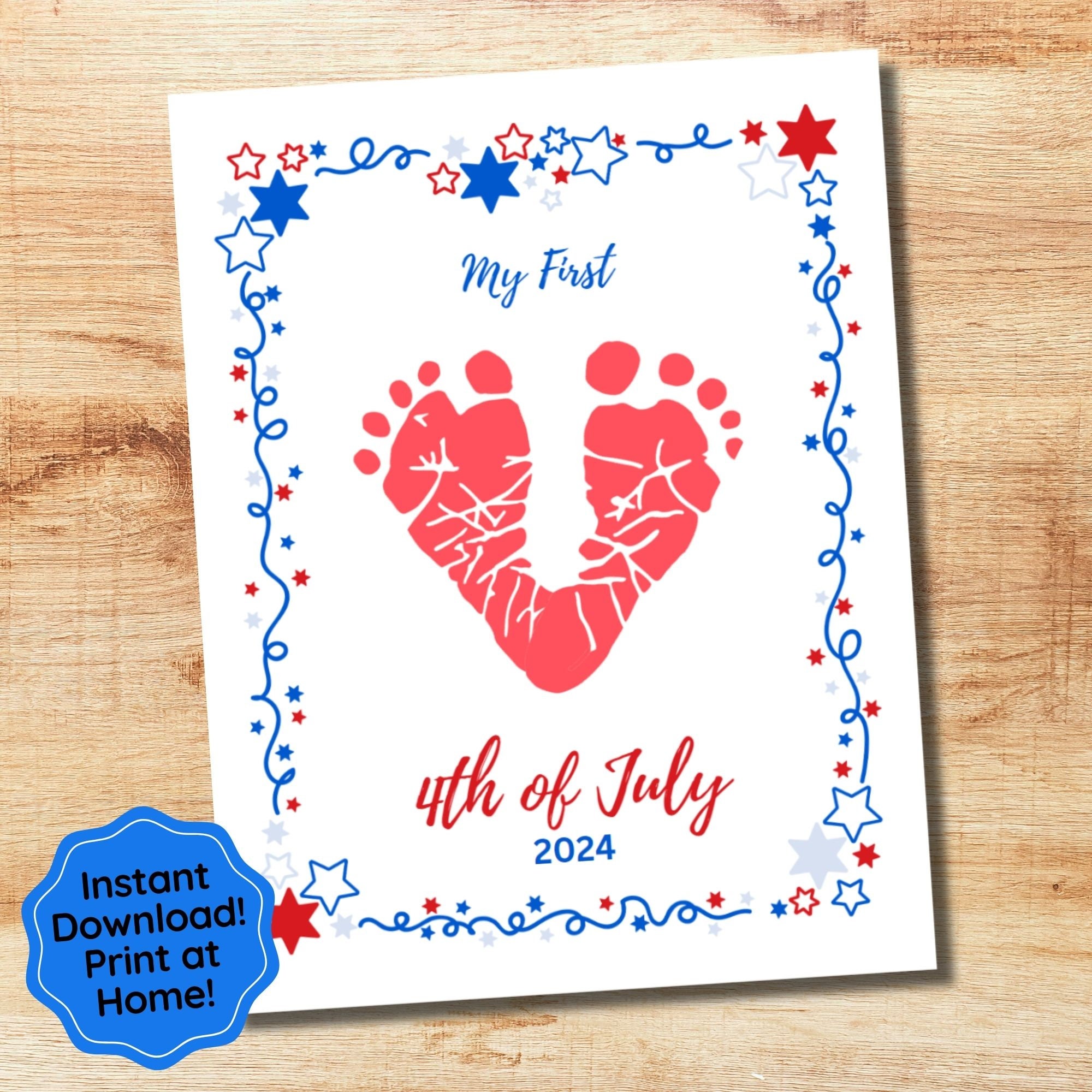 4th of July Baby Footprint Art, Printable Keepsake, Baby's First 4th of ...