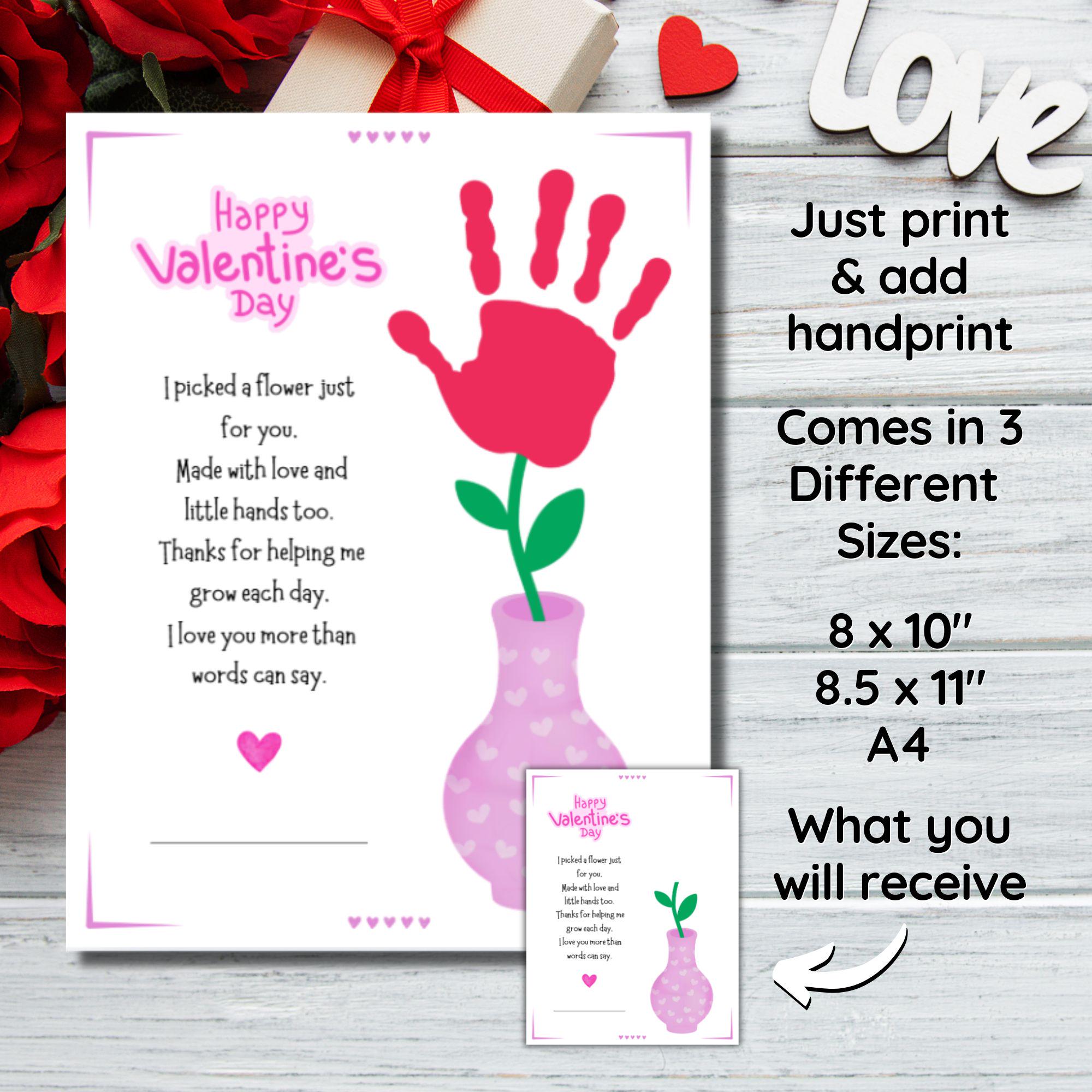 Valentine Handprint Craft for Kids, Flower Poem Keepsake, Printable ...